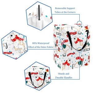 Laundry Baskets with Handles Foldable Christmas Polar Bears Print Storage Hamper for Adult Kids Teen Bedrooms Bathroom Dirty Clothes Sorter