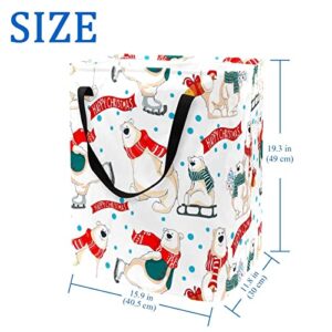 Laundry Baskets with Handles Foldable Christmas Polar Bears Print Storage Hamper for Adult Kids Teen Bedrooms Bathroom Dirty Clothes Sorter