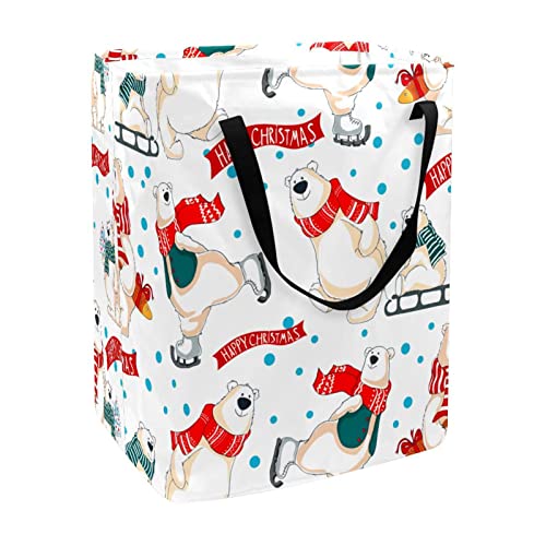 Laundry Baskets with Handles Foldable Christmas Polar Bears Print Storage Hamper for Adult Kids Teen Bedrooms Bathroom Dirty Clothes Sorter