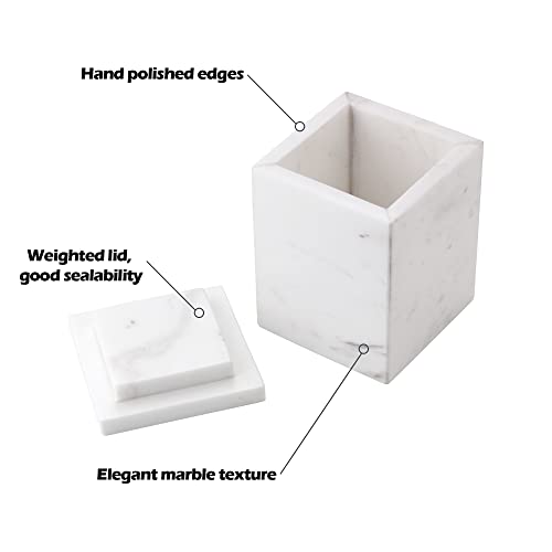 WORHE 100% Natural Marble Cotton Swab Ball Holder with Lid White Marble Canister for Qtips Jewelry Necklace Ring Earring Coffee Bean Canister Storage jar Gift Case (DLW201)