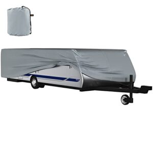 vevor pop up camper cover, fit for 12'-14' trailers, ripstop 4-layer non-woven fabric folding trailer covers, uv resistant waterproof rv storage cover w/ 3 wind-proof ropes and 1 storage bag, gray