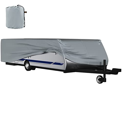 VEVOR Pop Up Camper Cover, Fit for 12'-14' Trailers, Ripstop 4-Layer Non-Woven Fabric Folding Trailer Covers, UV Resistant Waterproof RV Storage Cover w/ 3 Wind-Proof Ropes and 1 Storage Bag, Gray