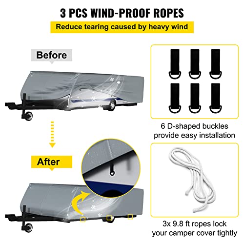 VEVOR Pop Up Camper Cover, Fit for 12'-14' Trailers, Ripstop 4-Layer Non-Woven Fabric Folding Trailer Covers, UV Resistant Waterproof RV Storage Cover w/ 3 Wind-Proof Ropes and 1 Storage Bag, Gray