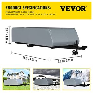 VEVOR Pop Up Camper Cover, Fit for 12'-14' Trailers, Ripstop 4-Layer Non-Woven Fabric Folding Trailer Covers, UV Resistant Waterproof RV Storage Cover w/ 3 Wind-Proof Ropes and 1 Storage Bag, Gray