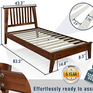 Acacia Kaylin Bed Frame with Headboard Solid Wood Platform Bed, Scandinavian Signature 45 inch High Headboard Wood Bed Compatible with All Mattress Types, 30 Mins Assembly, Twin Bed Frame, Caramel