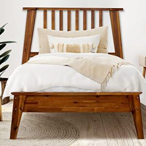 Acacia Kaylin Bed Frame with Headboard Solid Wood Platform Bed, Scandinavian Signature 45 inch High Headboard Wood Bed Compatible with All Mattress Types, 30 Mins Assembly, Twin Bed Frame, Caramel