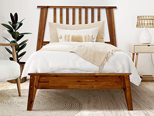 Acacia Kaylin Bed Frame with Headboard Solid Wood Platform Bed, Scandinavian Signature 45 inch High Headboard Wood Bed Compatible with All Mattress Types, 30 Mins Assembly, Twin Bed Frame, Caramel