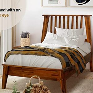 Acacia Kaylin Bed Frame with Headboard Solid Wood Platform Bed, Scandinavian Signature 45 inch High Headboard Wood Bed Compatible with All Mattress Types, 30 Mins Assembly, Twin Bed Frame, Caramel