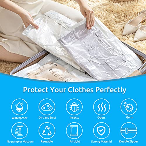 COSadiman Vacuum Storage Bags Space Saver Bags with Hand Pump, 6 PCS Plain/Flat Heavy Duty Space-saving Storage Bags,Vacuum Sealed Bags for Beddings Quilt Clothes Blankets Comforters Closet Organizers, Save Up 80% Space (Medium, Transparent)