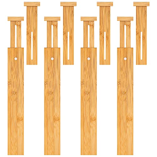 FILWH Bamboo Drawer Dividers Perfect Expandable Wooden Drawer Dividers for Kitchen Spring Loaded Adjustable Drawer Separators (2.4" High, 16.5"-22") for Bathroom Bedroom Dresser Office(4L Pack)