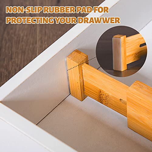 FILWH Bamboo Drawer Dividers Perfect Expandable Wooden Drawer Dividers for Kitchen Spring Loaded Adjustable Drawer Separators (2.4" High, 16.5"-22") for Bathroom Bedroom Dresser Office(4L Pack)