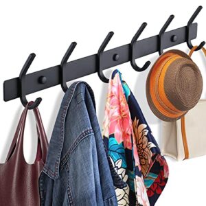 piyl coat rack wall mount 17 '' heavy duty stainlesssteel, coat hook for hanging coats ,metal hooks rack with 6 double hooks coat hanger wall mounted for coat hat robe clothes bathroom entryway ,black