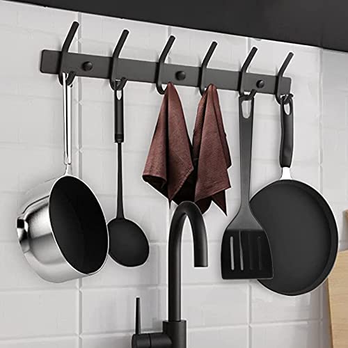 Piyl Coat Rack Wall Mount 17 '' Heavy Duty StainlessSteel, Coat Hook for Hanging Coats ,Metal Hooks Rack With 6 Double Hooks Coat Hanger Wall Mounted for Coat Hat Robe Clothes Bathroom Entryway ,Black