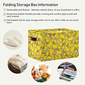 Cartoon Yellow Duck Storage Basket Storage Organizer Box Bin Large Collapsible Cube Baskets with PU Handles for Shelf Closet Nursery Laundry 1 Pack