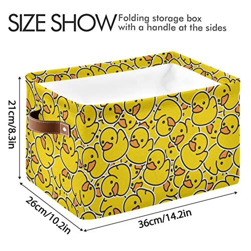 Cartoon Yellow Duck Storage Basket Storage Organizer Box Bin Large Collapsible Cube Baskets with PU Handles for Shelf Closet Nursery Laundry 1 Pack