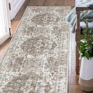 jinchan runner rug 2x6 hallway persian rug vintage rug traditional area rug for kitchen floor cover foldable thin rug taupe multi distressed floral print indoor mat for bathroom bedroom living room