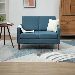 X-VOLSPORT Modern Living Room Loveseat Sofa Couches, Upholstered Linen Fabric Love Seat Armchair Couch with Wide Wooden Legs for Living Room and Office, Blue