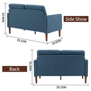 X-VOLSPORT Modern Living Room Loveseat Sofa Couches, Upholstered Linen Fabric Love Seat Armchair Couch with Wide Wooden Legs for Living Room and Office, Blue