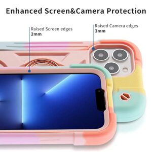 Cookiver iPhone 13 Pro Max 6.7" Case: Ring Stand, 2 Glass Screen Protectors, Camera Lens Protector - Heavy-Duty & Shockproof (Rainbow Pink)