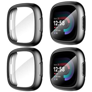 suoman [4-pack] for fitbit sense 2 /versa 4 screen protector case, full around electroplate soft tpu bumper around protective case cover for fitbit sense 2/versa 4 smartwatch