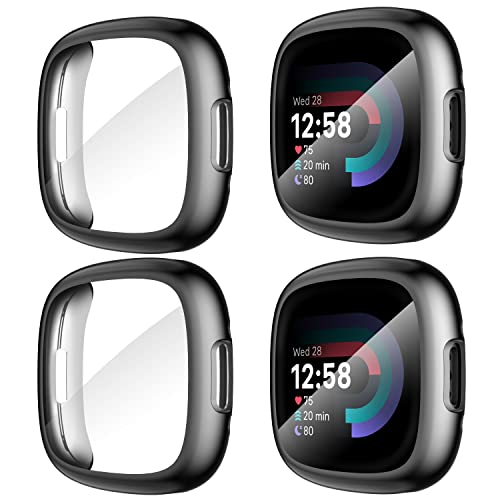 Suoman [4-Pack] for Fitbit Sense 2 /Versa 4 Screen Protector Case, Full Around Electroplate Soft TPU Bumper Around Protective Case Cover for Fitbit Sense 2/Versa 4 Smartwatch