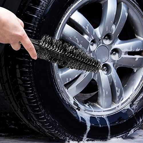 Wheel Brush Can Wheel And Rim Detail Brush With Long Soft Bristles Car Wheel Brush Rim Tire Detail Brush Multi Purpose For Wheel Rim Exhaust Tip Motorcycle Auto Accessories (A, 1 Size)