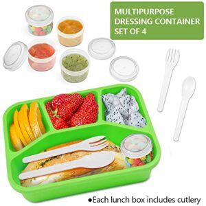 4 Pack Bento Lunch Box, 4-Compartment Meal Prep Containers, Reusable Leakproof Lunch Box Set with Salad Dressing Cups & Tableware, Microwave Safe Food Storage Containers for Work, Travel, Picnic