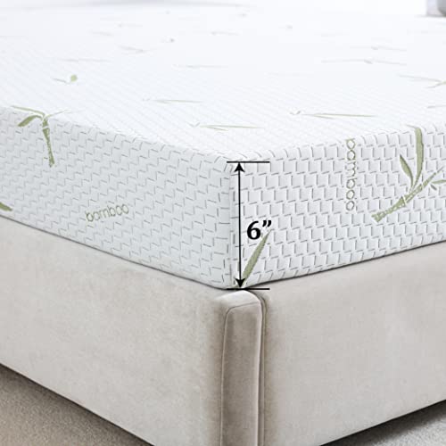 Coolsence Twin Cool Gel Memory Foam Mattress Bed in a Box 6 Inch, CertiPUR-US Certified Bamboo Cover Green Tea Mattress Made in USA, Medium Firm, 38”x75”x6”