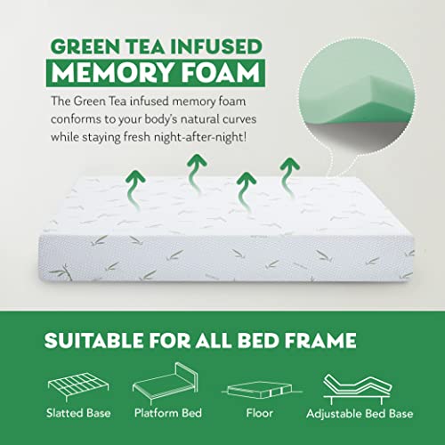 Coolsence Twin Cool Gel Memory Foam Mattress Bed in a Box 6 Inch, CertiPUR-US Certified Bamboo Cover Green Tea Mattress Made in USA, Medium Firm, 38”x75”x6”