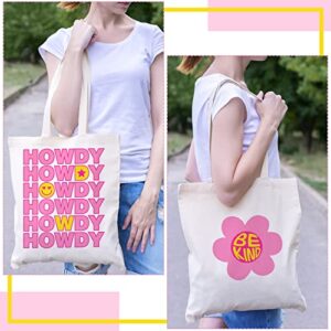 6 Pieces Preppy Tote Bags Cute Tote Bags Aesthetic Bag Pink Happy Face Canvas Tote Bag for Women Reusable Inspirational Gifts for Women Beach Bags Grocery Bags