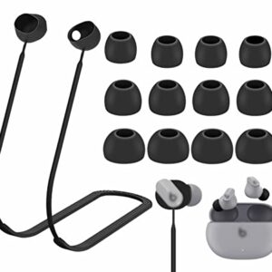 Strap Ear Tips Kit Compatible with Beats Studio Buds, Anti-Lost Soft Silicone Lanyard Neck Rope Cord Leash Replacement Gel Eartips Earbuds Skin Accessories for Studio Buds - Black