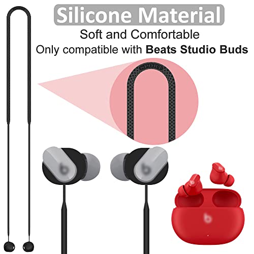 Strap Ear Tips Kit Compatible with Beats Studio Buds, Anti-Lost Soft Silicone Lanyard Neck Rope Cord Leash Replacement Gel Eartips Earbuds Skin Accessories for Studio Buds - Black