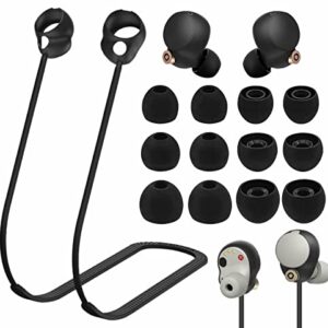 Strap Ear Tips Kit for WF-1000XM4, Anti-Lost Soft Silicone Lanyard Neck Rope Cord Leash Replacement Gel Eartips Earbuds Skin Accessories Compatible with Sony WF-1000XM4 - Black