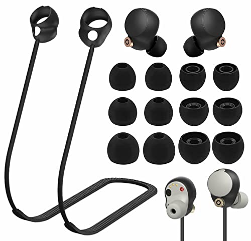 Strap Ear Tips Kit for WF-1000XM4, Anti-Lost Soft Silicone Lanyard Neck Rope Cord Leash Replacement Gel Eartips Earbuds Skin Accessories Compatible with Sony WF-1000XM4 - Black