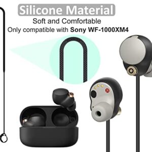 Strap Ear Tips Kit for WF-1000XM4, Anti-Lost Soft Silicone Lanyard Neck Rope Cord Leash Replacement Gel Eartips Earbuds Skin Accessories Compatible with Sony WF-1000XM4 - Black