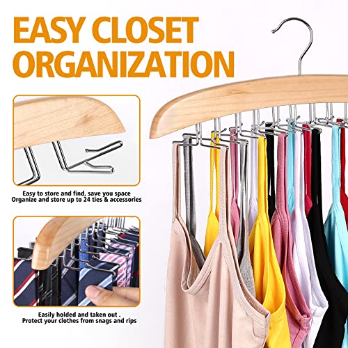 2Pcs Tank Top Hanger, Tie Belt Hangers, Bra Hanger with Premium Wood, Foldable Tie Rack Hanger,Space Saving Closet Organizer and Storage Rack, for Camisole, Bras, Ties, Necklace