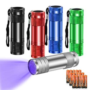 yikosam 5 pcs uv black light flashlights, 9 led 395-400nm mini blacklight handheld portable torch pet urine detector for bed bug, hair, dog cat urine and stains batteries included