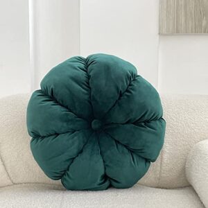 xslive round velvet throw pillow soft velvet pumkin pleated decorative seat cushion floor pillow for bedroom living room couch chair (dark green, diameter 16")