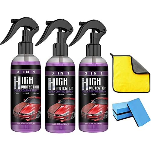 3 in 1 High Protection Quick Car Coating Spray, Car Scratch Nano Repair Spray, Plastic Parts Refurbish Agent, Quick Coat Car Wax Polish Spray for Cars, Easy to Use (100 ML, 3PCS)