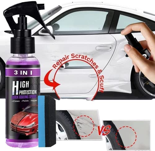 3 in 1 High Protection Quick Car Coating Spray, Car Scratch Nano Repair Spray, Plastic Parts Refurbish Agent, Quick Coat Car Wax Polish Spray for Cars, Easy to Use (100 ML, 3PCS)