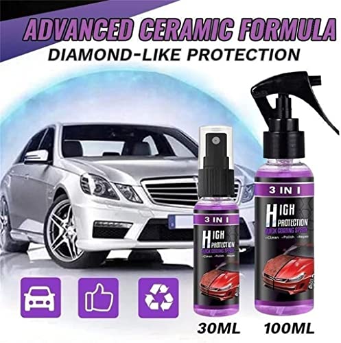 3 in 1 High Protection Quick Car Coating Spray, Car Scratch Nano Repair Spray, Plastic Parts Refurbish Agent, Quick Coat Car Wax Polish Spray for Cars, Easy to Use (100 ML, 3PCS)