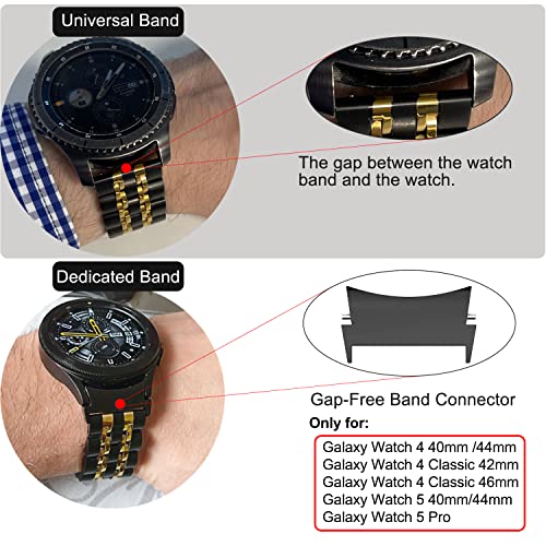 No Gaps Solid Connector for Galaxy Watch 4 & 5 & 6 Bands, 20mm Stainless Steel Strap Connector Compatible with Samsung Galaxy Watch 6 Classic/Watch 4 Classic/Galaxy Watch 5 Pro, Black