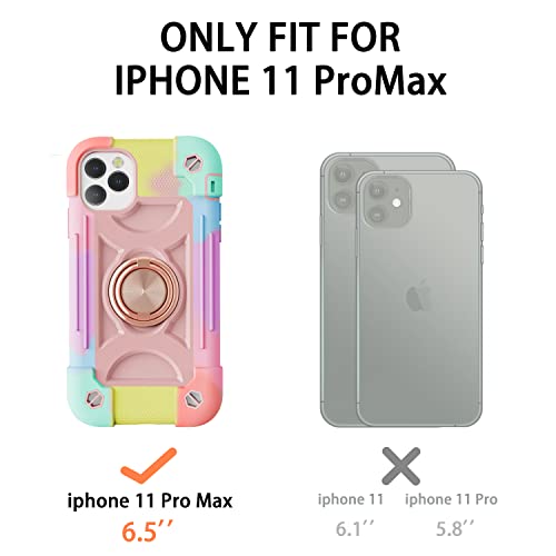 Cookiver for iPhone 11 Pro Max Case 6.5 Inch, with 2 Pack Glass Screen Protector,Heavy-Duty Shockproof Rugged Military Grade Cover with Magnetic Car Mount for iPhone 11 Pro Max (Rainbow Pink)