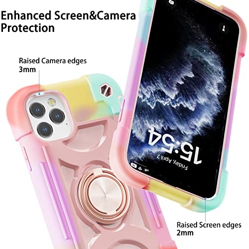 Cookiver for iPhone 11 Pro Max Case 6.5 Inch, with 2 Pack Glass Screen Protector,Heavy-Duty Shockproof Rugged Military Grade Cover with Magnetic Car Mount for iPhone 11 Pro Max (Rainbow Pink)