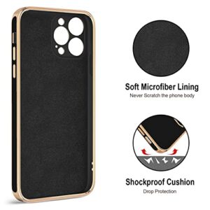 Hython Case for iPhone 12 Pro Max Case with Ring Stand [360° Rotatable Ring Holder Magnetic Kickstand] [Soft Microfiber Lining] Plating Rose Gold Edge Shockproof Protective Phone Cases Cover, Black