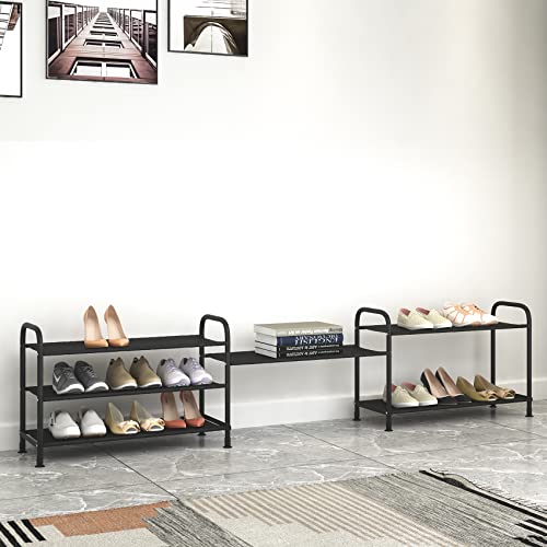 FKUO 3-Tier Shoe Rack Large Capacity Metal Oxford Fabric Shoe Storage Unit Tall Shoe Organizer Shelf for 9 Pairs, for Entryway, Hallway, Closet, Dorm Room (Black, 3 Tier)