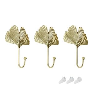 savagrow brass leaf decorative wall hooks leaf shape wall mounted hooks with traceless hook nails, set of 3 ginkgo leaf