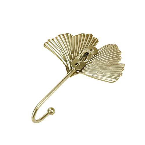 Savagrow Brass Leaf Decorative Wall Hooks Leaf Shape Wall Mounted Hooks with Traceless Hook Nails, Set of 3 Ginkgo Leaf