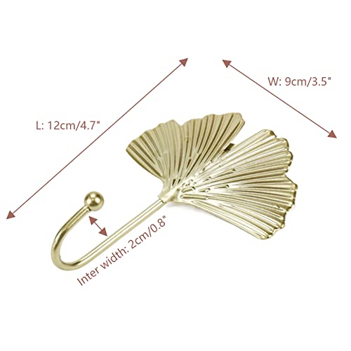 Savagrow Brass Leaf Decorative Wall Hooks Leaf Shape Wall Mounted Hooks with Traceless Hook Nails, Set of 3 Ginkgo Leaf