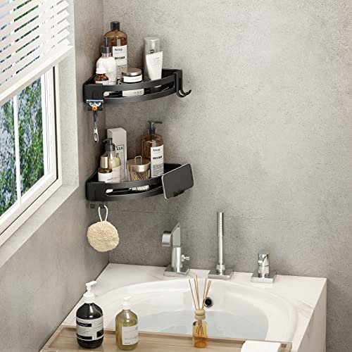 VOLPONE Foldable Towel Rack with Corner Shower Caddy Bathroom Towel Shelf with Shower Shelf